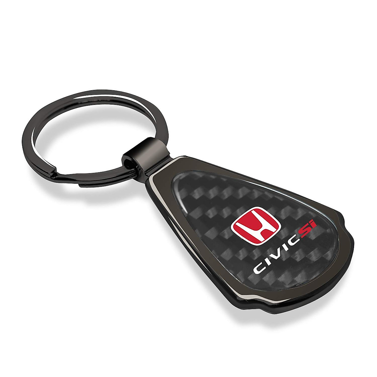 iPick Image Compatible with Honda Red Civic Si Real Carbon Fiber Gunmetal Black Metal Teardrop Key Chain