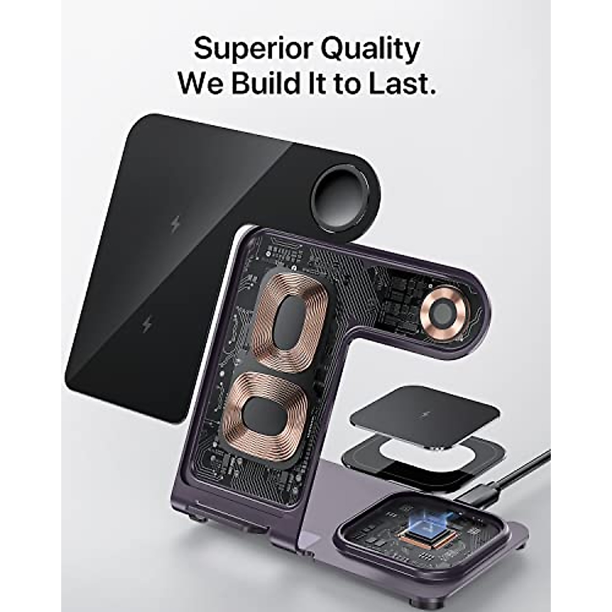 Intoval Charging Station for Apple iPhone/Watch/Airpods, 3 in 1 Wireless Charger for iPhone 14/13/12/11/XS/XR/XS/X/8, iWatch 8/Ultra/7/6/SE/5/4/3/2, Airpods Pro2/Pro1/3/2/1 (Y9,Purple)