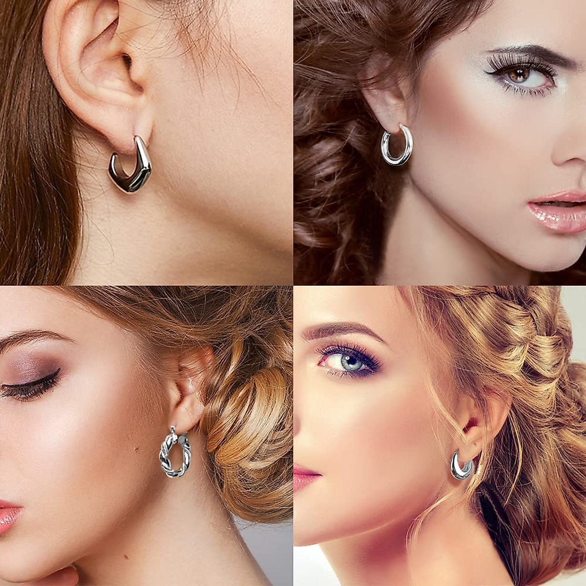 8 Pairs Delicate Gold Hoop Earrings Set for Women, 14K Gold Plated Lightweight Hypoallergenic earrings