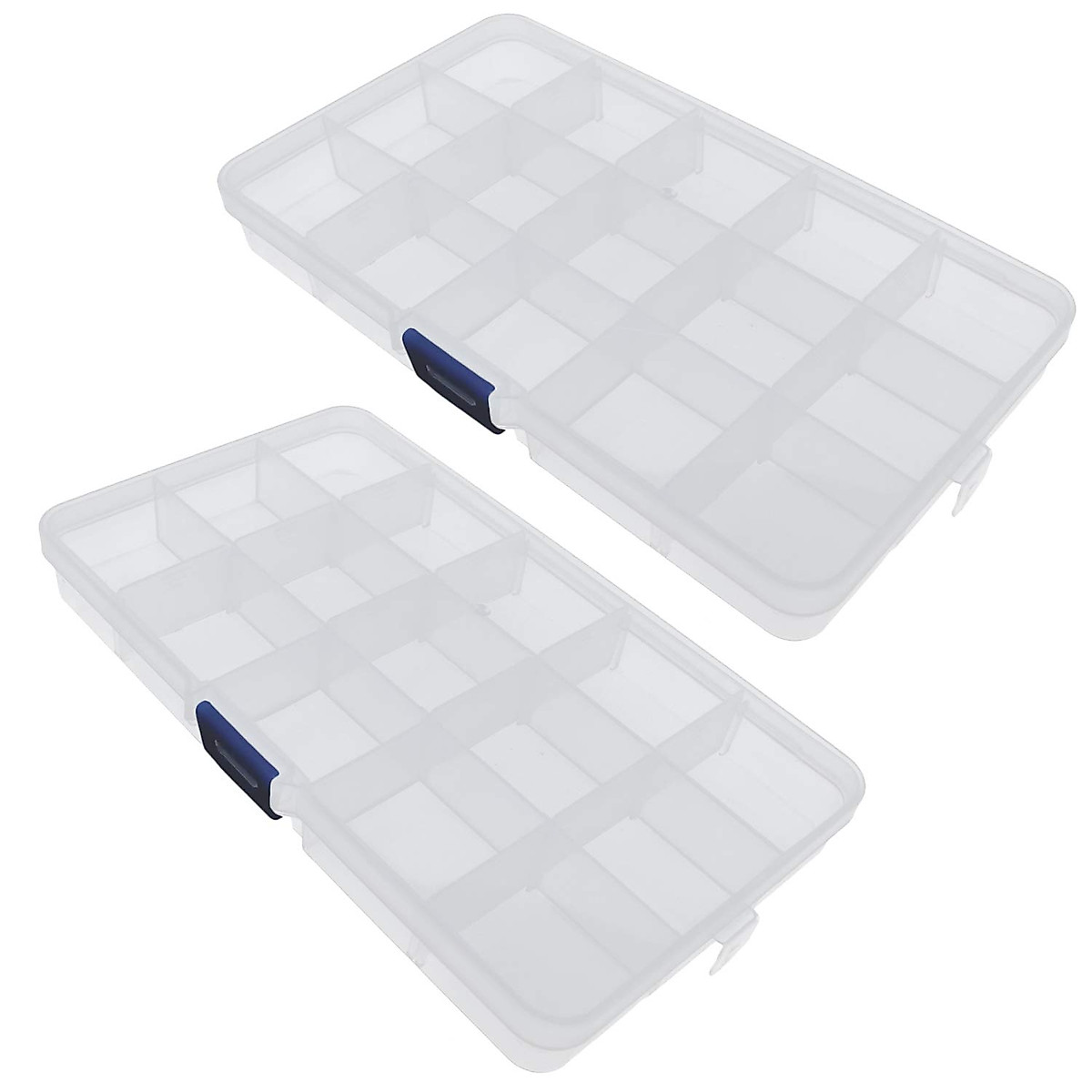 Xiaoyztan 15-Grid Plastic Component Case Organizer for Small Parts Hardwares or Crafts, Pack of 2