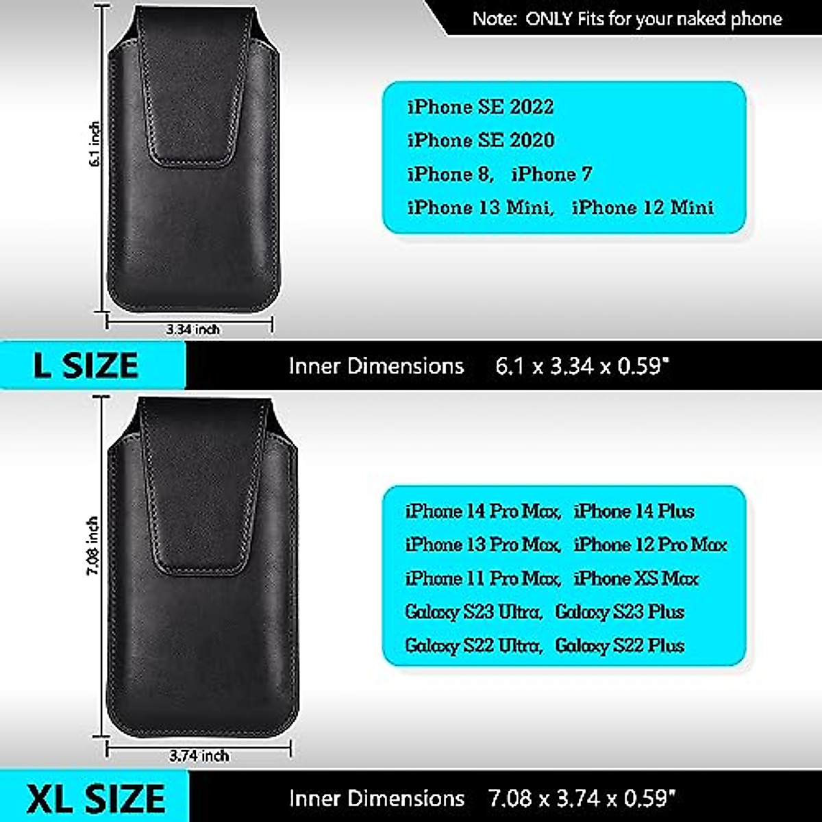 ykooe Leather Phone Holster for iPhone 14 13 Pro Max S23 Ultra Plus, Black – XL
