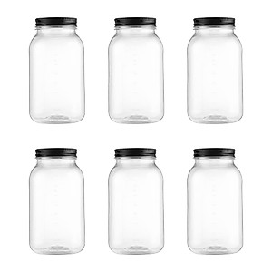 novelinks 32 OZ Clear Plastic Mason Jars with Lids - Dishwasher Safe Plastic Mason Jars 32 OZ Plastic Jars with Lids for Kitchen & Household Storage (6 Pack) (Black)