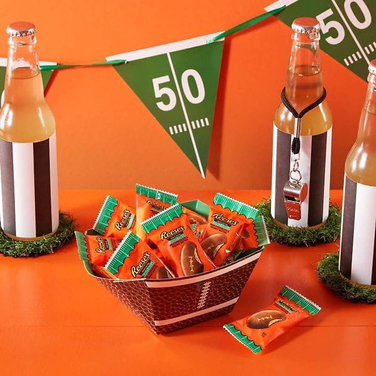 ReesesPeanut Butter Football Chocolate Candy - Snack Size Milk Chocolate & Peanut Butter Football Party Favors - Bulk Football Candy - Individually Wrapped Chocolate Pack - 125 Pieces