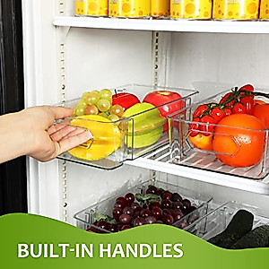 Refrigerator Organizer Bins, Hemoton 8pcs Stackable Fridge Organizer with Built- In Handles, PET Clear Bins For Fridge, Kitchen Cabinet, Pantry and Countertops, 10.39 x 6.1 x 2.95 inches