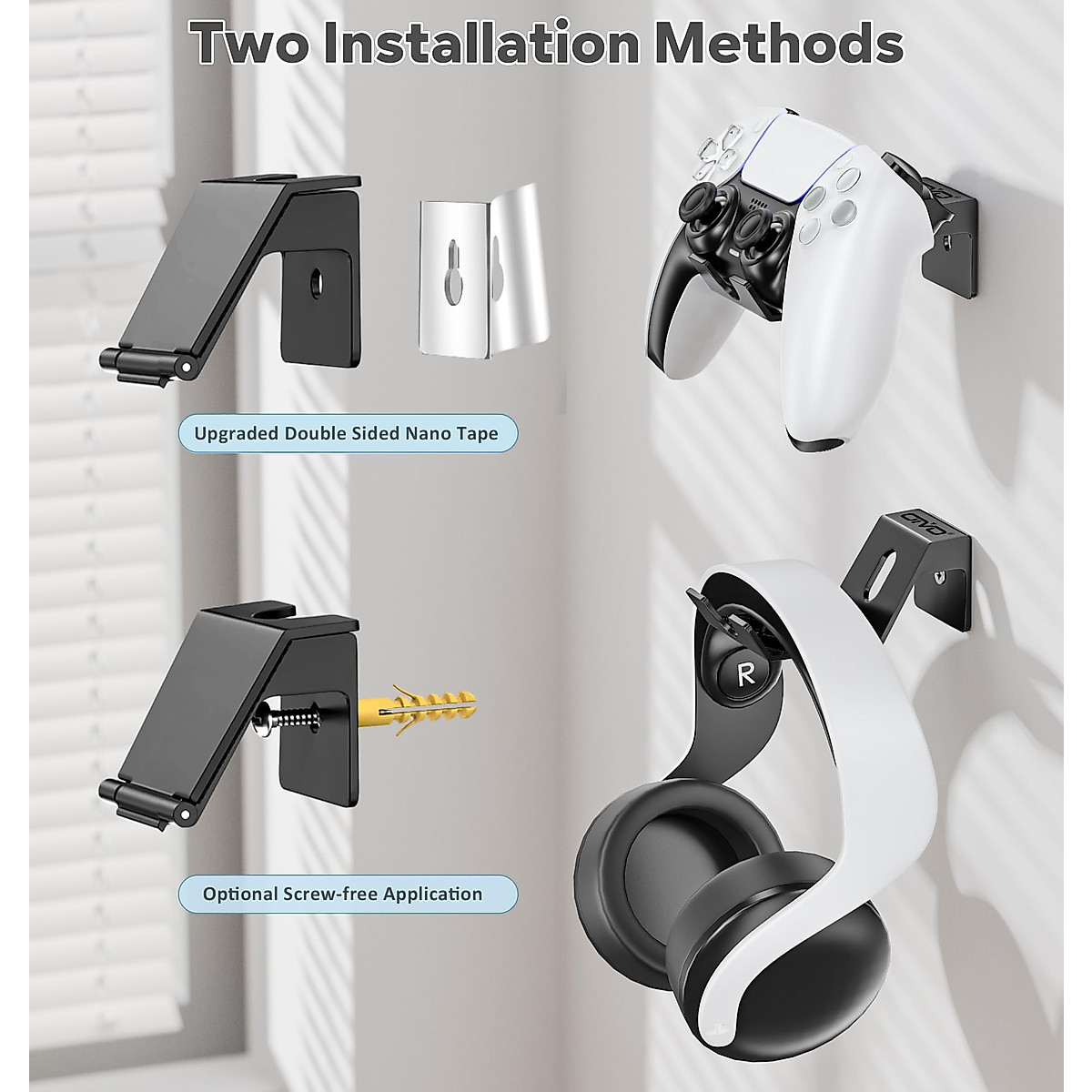 OIVO Controller & Headset Wall Mount Holder Stand, Foldable Headphone Stand, Gaming Controller Holder Hanger Hook, Universal Storage Organizer Controller/Earphone/Game Accessories-8 Packs