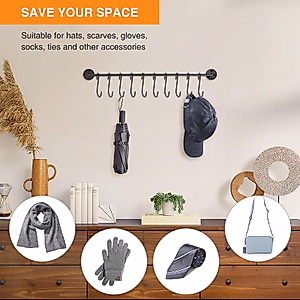 Kruodop Hat Rack for Wall Baseball Cap Organizer Hanger with 10 Clips and 10 S hooks, Black Modern Metal Hat Holder Wall-Mounted Caps Display for Closet Bedroom Entryway Laundry 1 Pack