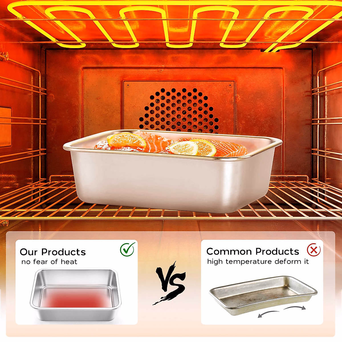 Onader 9 x 11 Inch Lasagna Pan Deep Stainless Steel Baking Pan Set of 2 Rectangular Cake Pan