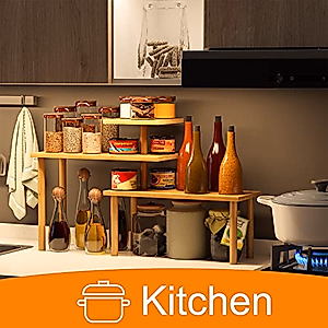 GHWIE Kitchen Countertop Organizer Corner Shelf - Bamboo 3 Tier Space Saving Rack for Kitchen,Living Room, Office,Bookshelf Display Shelves Space