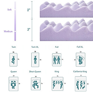 HOOMIC 3 Inch Queen Memory Foam Mattress Topper, 5-Zone Lavender Cooling Gel Infusion, CertiPUR-US Certified, Purple