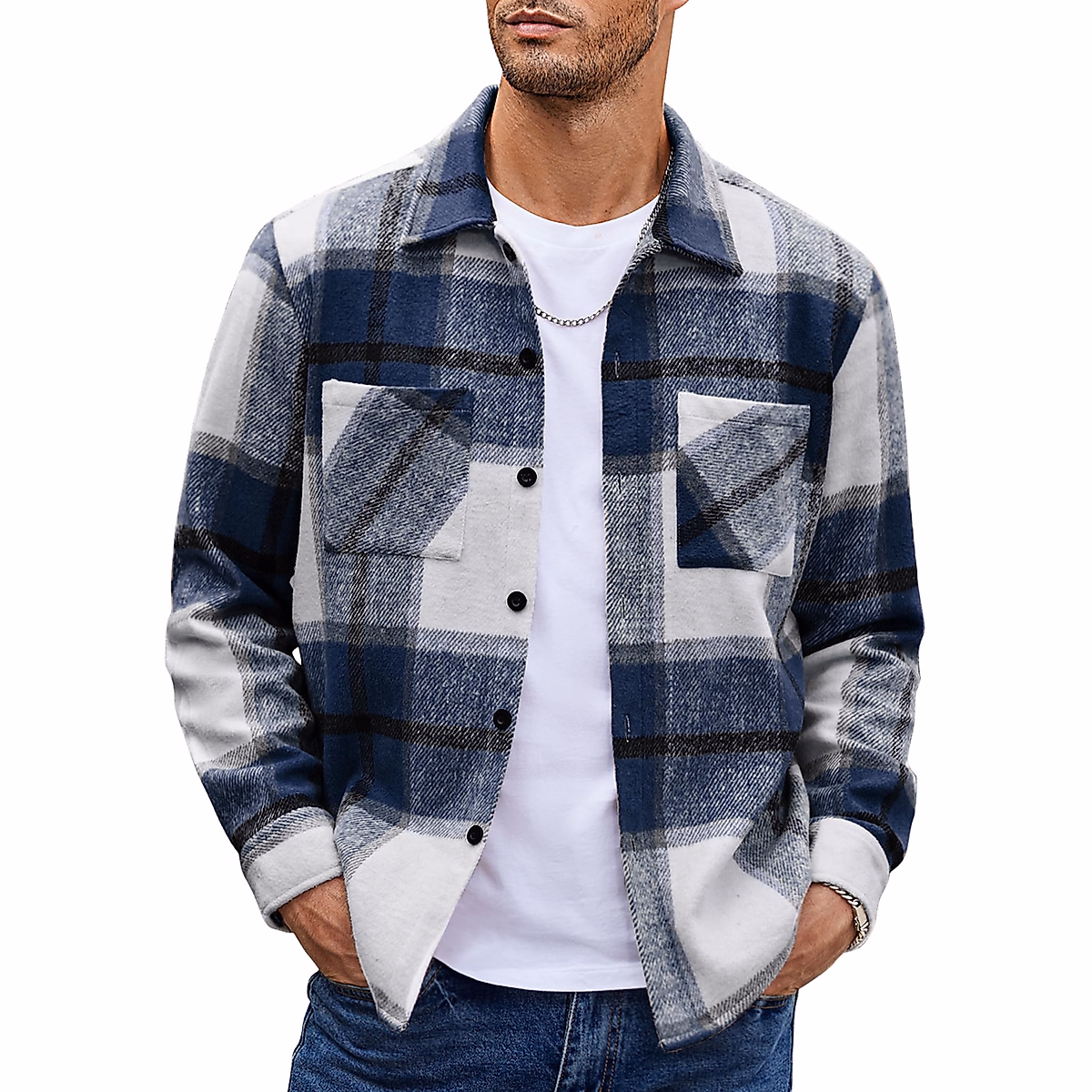COOFANDY Mens Casual Jacket Lightweight Flannel Plaid Shirts Button Down Shirt for Daily Wear