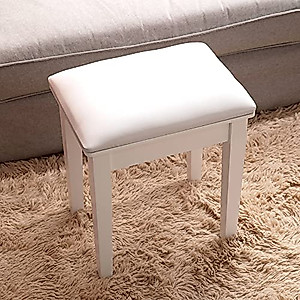 Organizedlife Vanity Stool Wood Dressing PU Padded Chair Makeup Piano Seat Make Up Bench for Dressing Solid Wood Legs,White