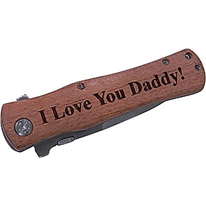 I Love You Daddy! Folding Pocket Knife with Pocket Clip - (Wood Handle)