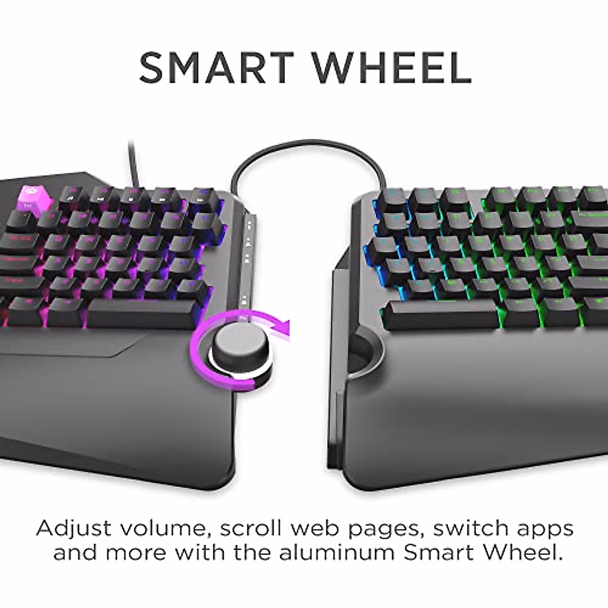 Cloud Nine C989M Ergonomic Mechanical Keyboard for PC - Kailh Tactile Brown Switches - RGB Light Up LED Backlit with USB - Ergo Split Key Board with Macro