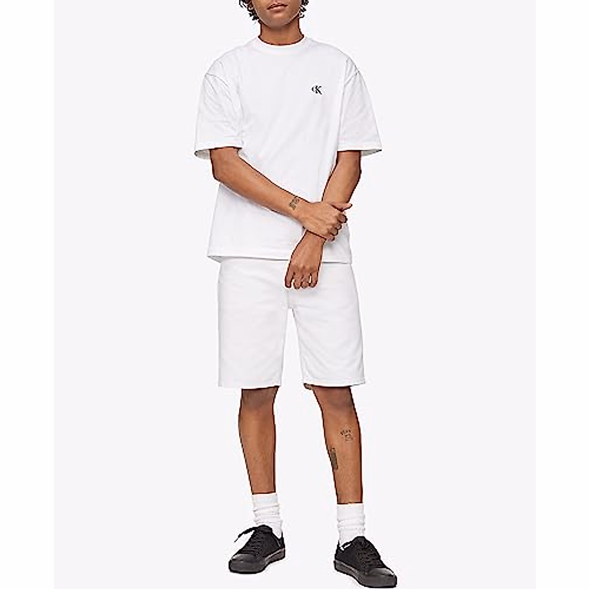 Calvin Klein Men's Relaxed Fit Monogram Logo Crewneck T-Shirt, Brilliant White, X-Large