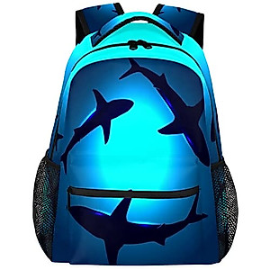 Floating Shark Backpacks for Girls Kids Boys, Ocean Shark Casual Lightweight School Bags Laptop Backpack Student College Bookbag Travel Hiking Daypack