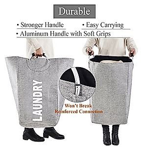 Large Collapsible Laundry Hamper Bag with Handles, 15 x 15 x 26 Inches Foldable Clothes Basket for Washing Storage