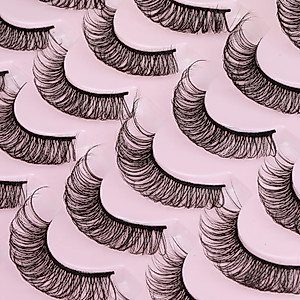 Newcally Russian Strip Lashes Mink Wispy Natural Look False Eyelashes Pack Manga Lashes D Curl Fluffy Volume Faux Mink Lashes Cat Eye Lashes Look Like Lashes Extension 14 Pairs