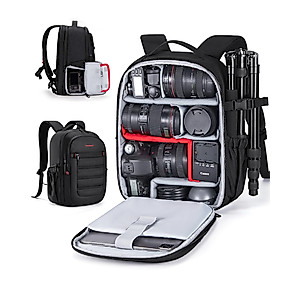BAGSMART Camera Bag, DSLR SLR Small Camera Backpack Fits 13 Inch Laptop, Anti-theft Photography Backpacks with Rain Cover, Tripod Holder, Black