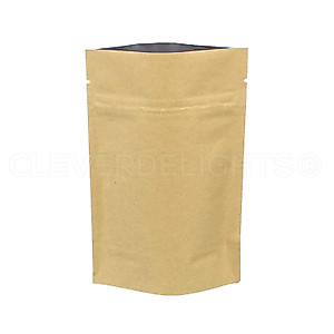 CleverDelights Kraft Stand Up Pouches - 2oz - 50 Pack - 4" x 6" x 2" - Resealable Bag