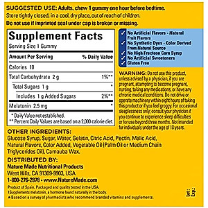 Nature Made Melatonin 2.5 mg Gummies, 100% Drug Free Sleep Aid for Adults, 130 Gummies, 130 Day Supply