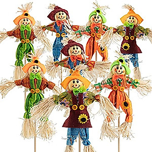 ZAUGONTW 8 PCS Halloween Scarecrow Decoration Outdoor, Fall Harvest Scarecrow Decor, Standing Scarecrow Decorations for Garden, Home, School, Yard, Porch, Thanksgiving Décor