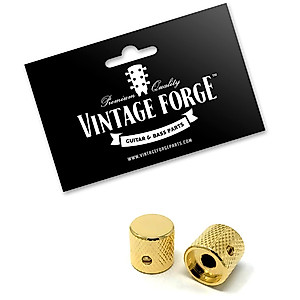 Vintage Forge Gold Flat-Top Barrel Knobs for Fender Telecaster Guitar and Precision P-Bass (Set of 2) 1/4 Inch Solid Shaft BK30US-GLD