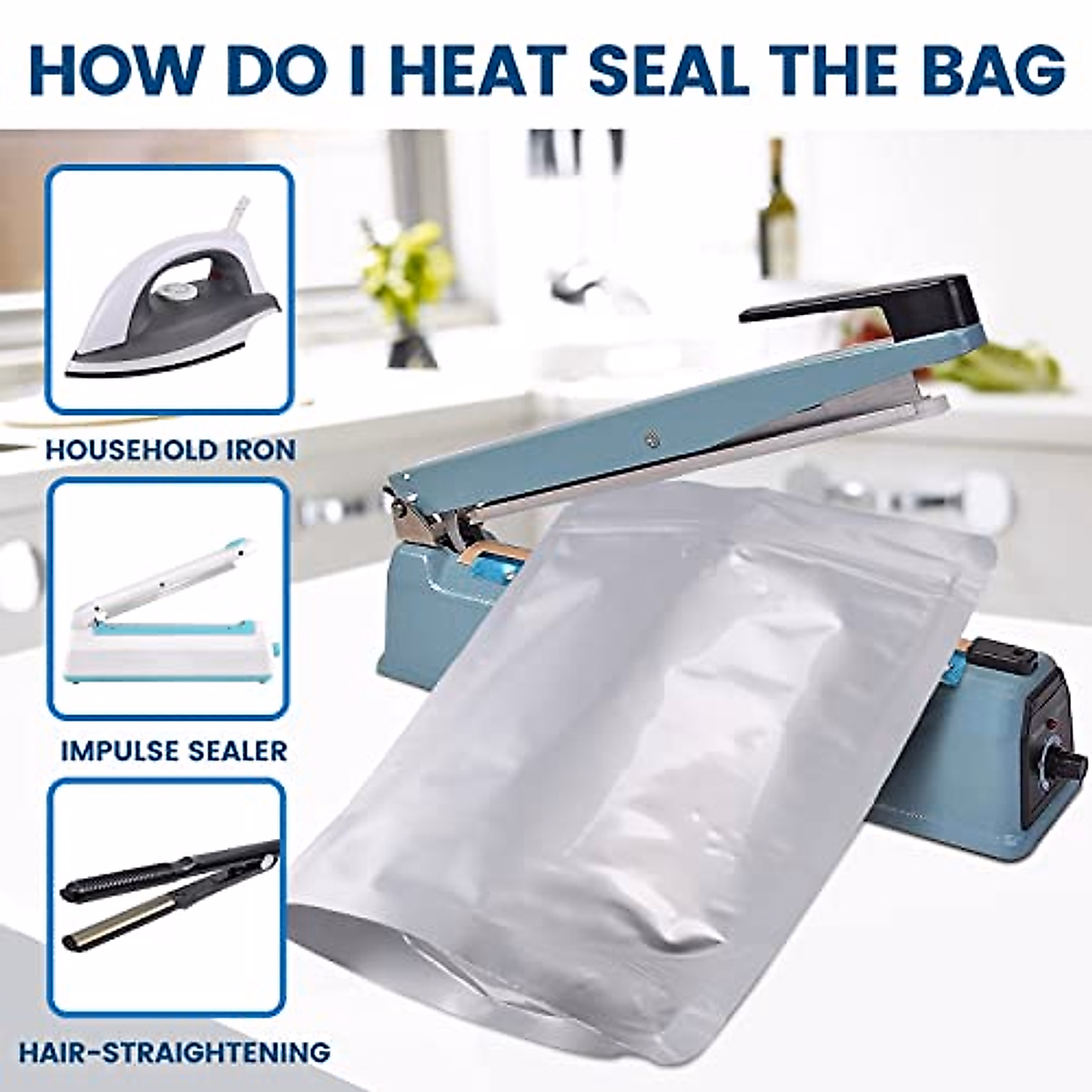 YunKo 100 PACK Mylar Bags for Food Storage Resealable Zippered Foil Bags Sealable Packaging Bags Stand Up Bags For Coffee Bean，Tea (10"X14", 7"x10", 5"x8")