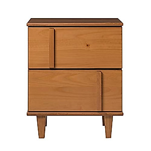 Walker Edison Sprague Contemporary Detailed Drawer Solid Wood Nightstand, 20 Inch, Caramel