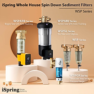 iSpring WSP-50 Reusable Whole House Spin Down Sediment Water Filter, 50 Micron Flushable Prefilter Filtration, 1" MNPT + 3/4" FNPT, Lead-Free Brass