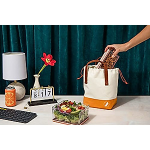 PrepdeckGO Lunch Bag - Stylish, Compact Adult Lunch Tote - Roomy & Lightly Insulated Interior - Drawstring Bag Closure & Vegan Leather Handles - Easy to Clean - Perfect for Work, Picnic, or Travel