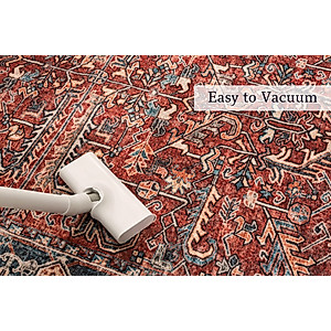 Valenrug Washable Rug 8x10 - Ultra-Thin Antique Collection Stain Resistant Area Rug for Living Room Bedroom, Distressed Vintage Rug(Red, 8'x10')