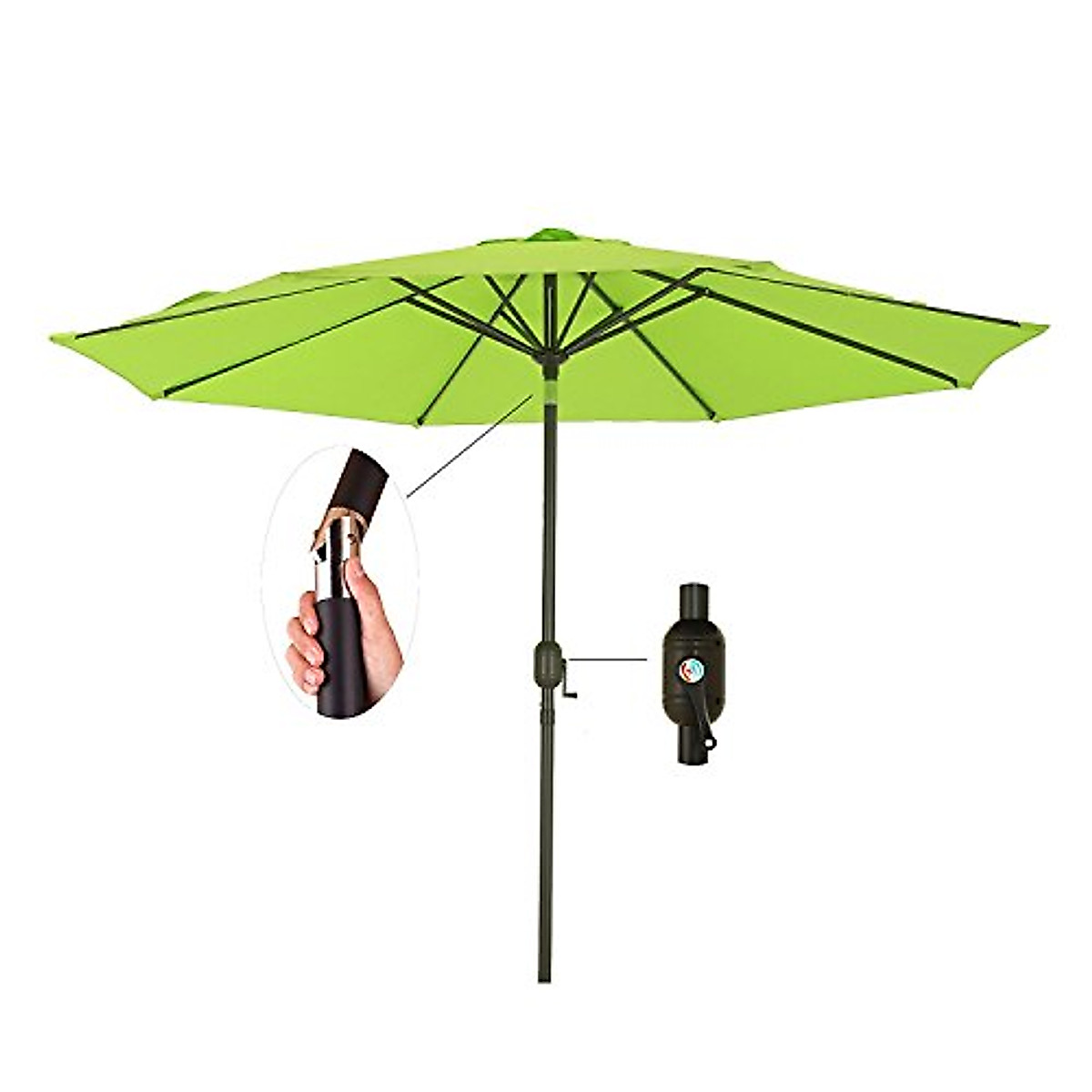 Pebble Lane Living QD01-LIME Patio Umbrella, Bronze Aluminum Frame with Hand Crank & Push Tilt Action, Vented Top, UV & Water Resistant, Lime Green, 9' Diameter
