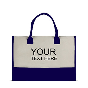 VANESSA ROSELLA Monogram Tote Bag with 100% Cotton Canvas and a Chic Personalized Monogram (Navy Customize)