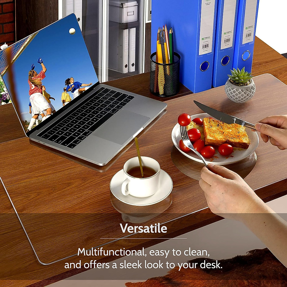 Awnour Clear Desk Mat on top of desks - 24 x 14 inches - Clear Transparent Plastic Desk Protector - Desk Writing Mat for Office and Home