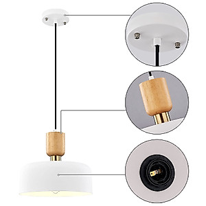 TeHenoo Modern Pendant Lighting,Large Pendant Lamp,Wood and Brass Accent,Adjustable Metal Pendant Light Fixture for Kitchen, Dining Room, White