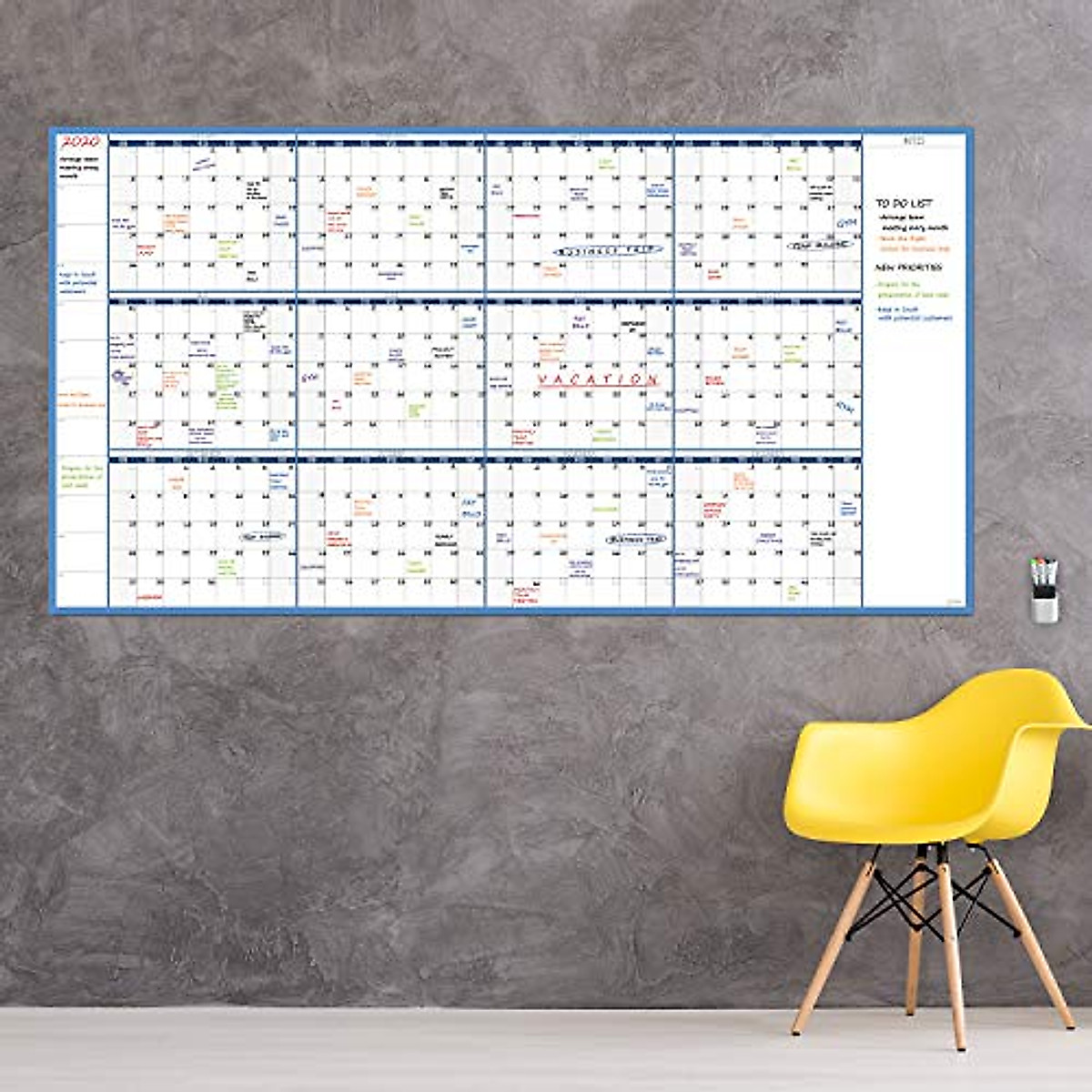 Large Dry Erase Wall Calendar - 38" x 72" - Undated Blank 2021-2022 Reusable Yearly Calendar - Giant Whiteboard Annual Poster - Laminated Office Jumbo 12 Month Calendar