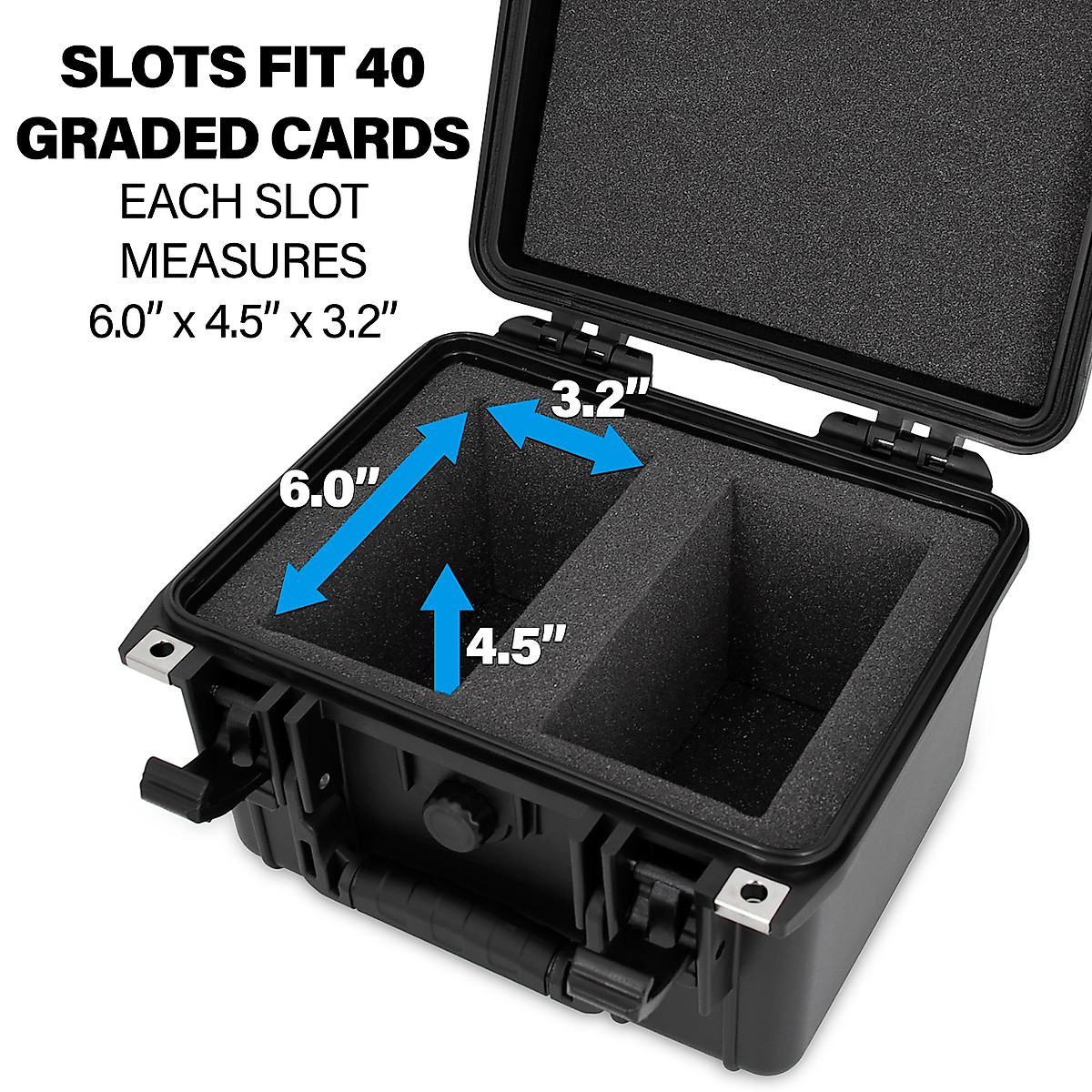 CASEMATIX Graded Card Case Fits 40 BGS PSA Slab Sleeves Graded Sports Trading Cards or 150 Top Loader Cards, IPX7 Waterproof Graded Sports Card Case and Trading Card Box With Dividers