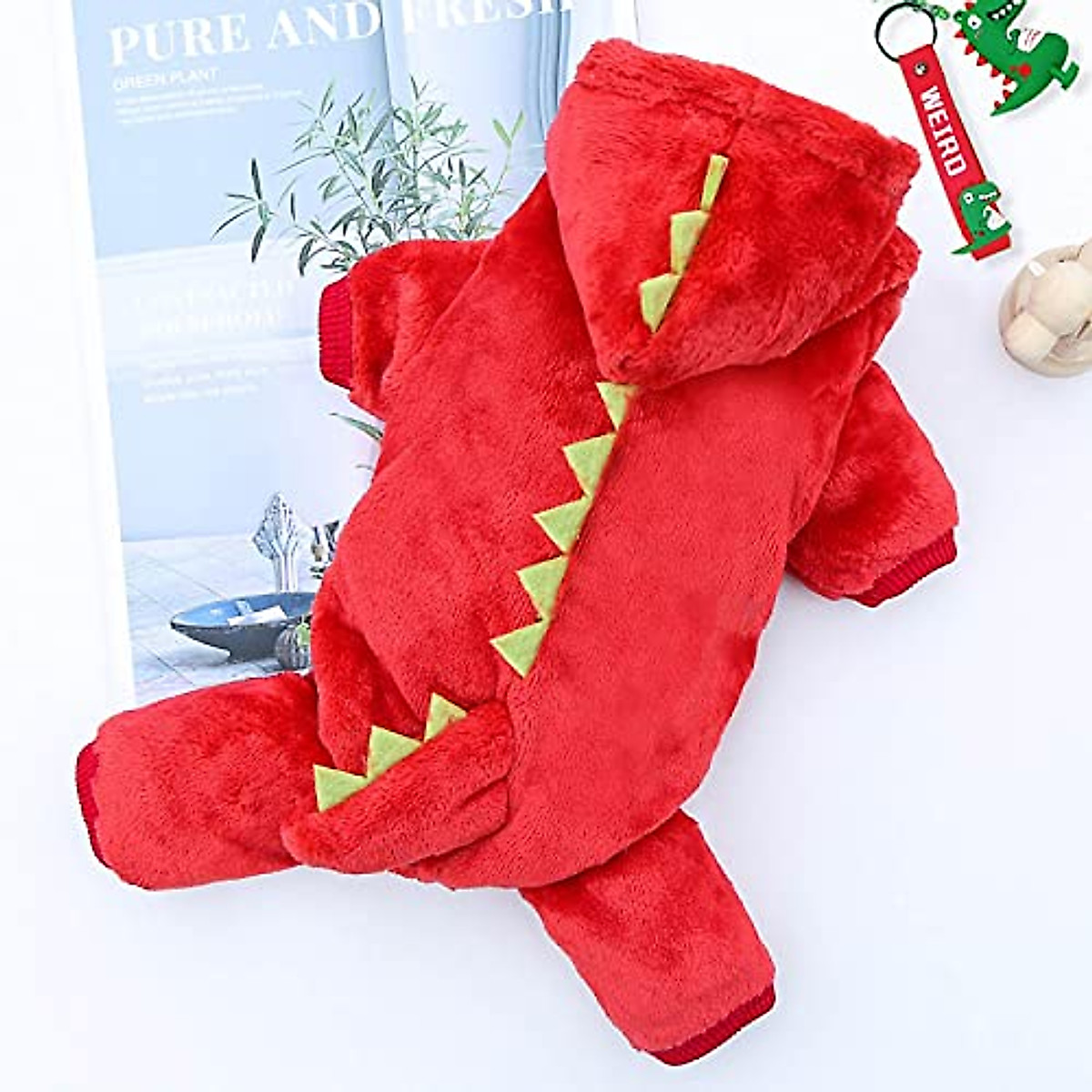Cute Dogs Hooded Sweatshirt Dogs Clothes Small Pet Costume Halloween Dinosaur Costume Dog Clothing Puppy Outfits Funny Apperal Dog Sweatsuit (Red, L)