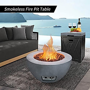 Kante 25 Inch Propane Fire Table with Assemblable Tank Cover, 50,000 BTU Large Concrete Fire Pit Table for Outdoor Patio, Smokeless Gas Fire Pit with Waterproof Cover, Lava Rock, Natural Concrete