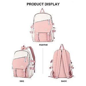 coowoz School Bag Lightweight Casual Daypack College Laptop Backpack for Men Women Water Resistant Travel Rucksack for Sports High School Middle Bookbag for girls(Pink white)