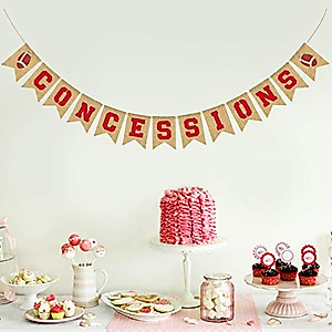 Amosfun Concessions Banner Burlap Line Bunting Garland Rustic Fiesta Stand Sign for Sports Theme Rugby Football Party Birthday Baby Shower Party