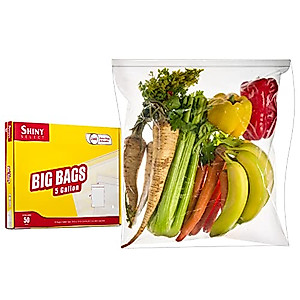 [Pack of 50] Extra Large Bags, Clear Plastic 5 Gallon Bags Reclosable Clear Plastic Zip Bags Resealable Strong Sturdy Food Safe For Organizing, Travel, Shipping, Packaging, Storage, Marinating, Brining Large Turkey Roasts, Meat, Fish, Moving, Organization