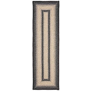 SAFAVIEH Braided Collection 2'3" x 8' Black / Grey BRD311A Handmade Country Cottage Reversible Runner Rug