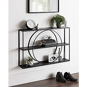 Kate and Laurel Geometric Pirzada Wall Shelf, 36" x 24", Black, Modern Wall Storage