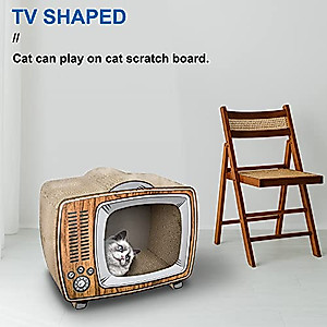 FluffyDream TV Cat Scratcher Cardboard Lounge Bed, Cat Scratching Board, Durable Board Pads Prevents Furniture Damage, Wood