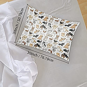 Cute Dog Satin Pillowcase for Hair and Skin Silk Washable Pillowcase, Dog Pattern Theme Pillow Cases Cooling Satin Pillow Covers with Envelope Closure, Standard Size(20x30 inches)
