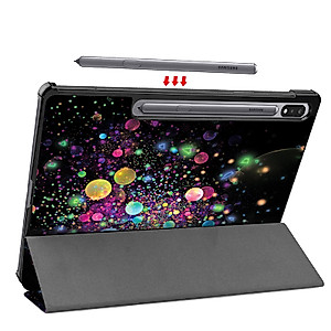 Berkin Arts Samsung Galaxy Compatible with Tab S8 Plus/ S7 FE/ S7 Plus Case 12.4 Inch Tri-Fold Stand Cover Holography Cosmic Colorful Galaxy Theme