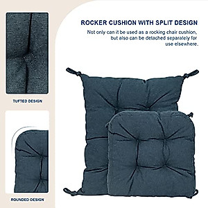 sutailocus Rocking Chair Cushion Anti-Slip tufting Rocking Chair Cushions Indoor/Outdoor,Removable Set of Upper and Lower Adirondack Chair Cushion,for Nursery/high Back Chair （Tie Fixing） (Deep Blue)
