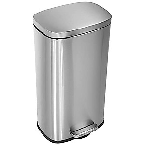 Kitchen Trash Can with Lid Step Trash Bin Fingerprint-Proof for Office Bedroom Bathroom Brushed Stainless Steel Garbage Can 8 Gallon/ 30L