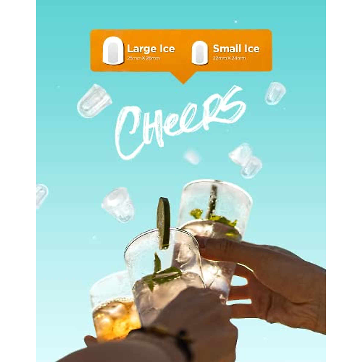 Silonn Ice Maker Machine for Countertop, 9 Bullet Cubes Ready in 6 Minutes, 26lbs 24Hrs Portable Self-Cleaning, 2 Sizes of Bullet-Shaped Home Kitchen Office Bar Party, Silver (WSIM02)